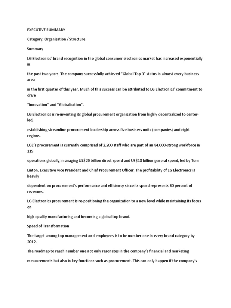 Executive Summary | PDF | Procurement | Brand