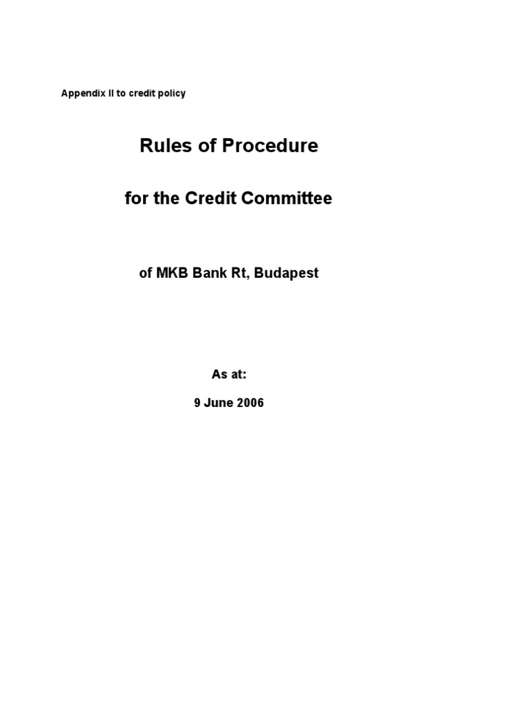 Rules of Procedure: For The Credit Committee | PDF | Quorum | Board Of ...