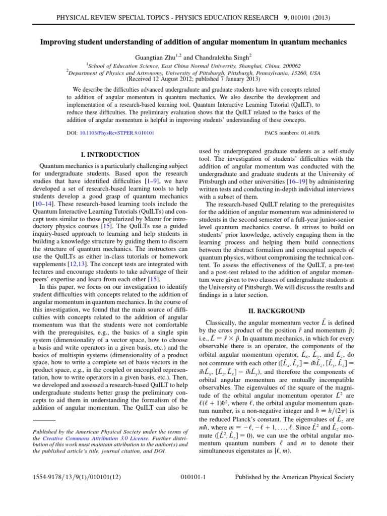 PhysRevSTPER 9 010101 | PDF | Spin (Physics) | Matrix (Mathematics)