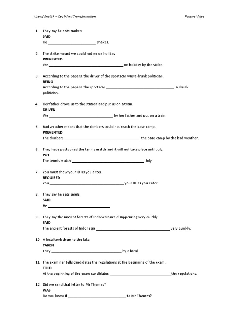 Passive Voice Transformation Exercises | PDF | Language Arts ...