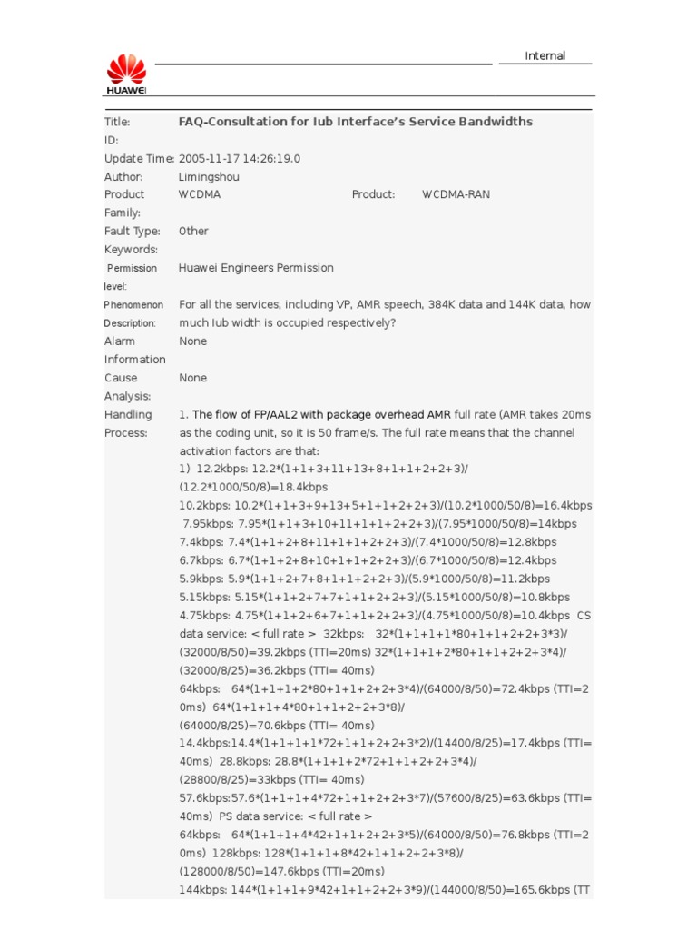 FAQ-Consultation For Iub Interface¡ S Service Bandwidths | PDF ...