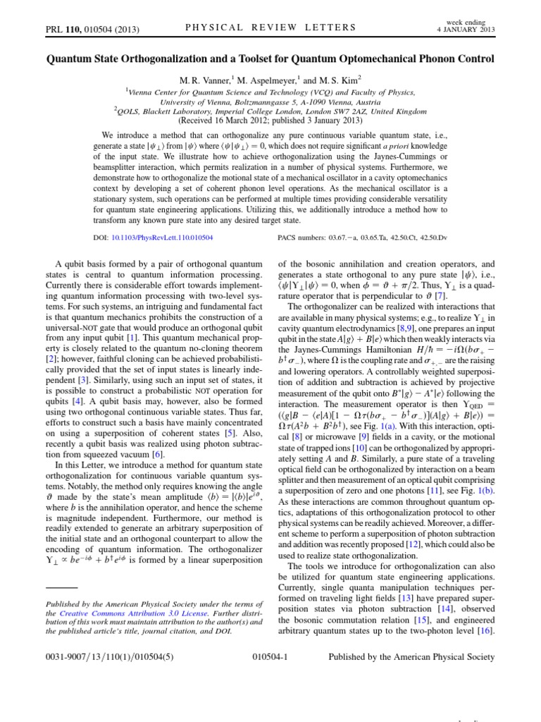 PhysRevLett 110 010504 | PDF | Quantum Mechanics | Applied And Interdisciplinary Physics