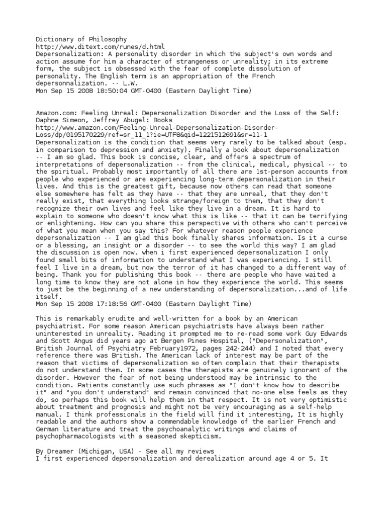 Depersonalization Disorder | PDF | Diagnostic And Statistical Manual Of ...