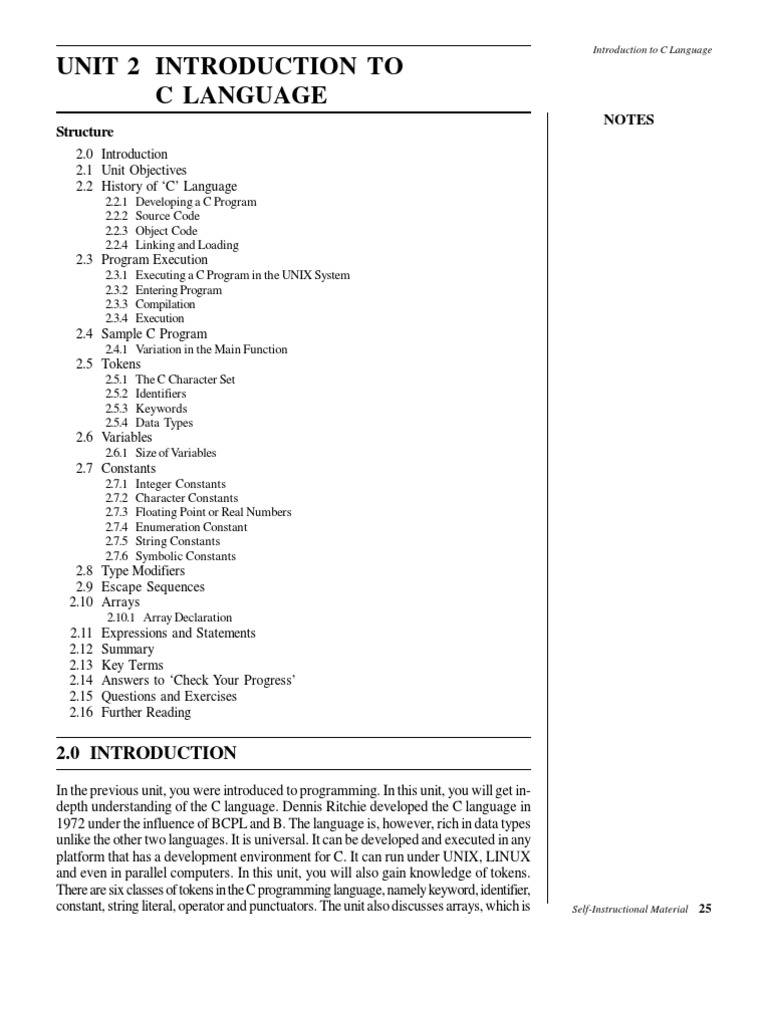 Unit 2 Introduction To C Language Pdf C Programming Language Integer Computer Science