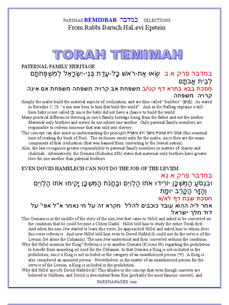 BeMidbar Selections From Rabbi Baruch Epstein | PDF | Jews And Judaism ...