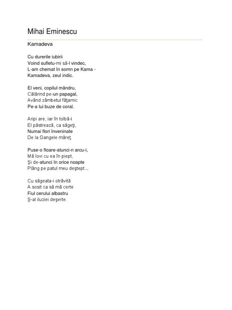 Mihai Eminescu Kamadeva | PDF