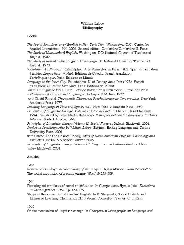 William Labov Bibliography Books | PDF | Language Arts & Discipline