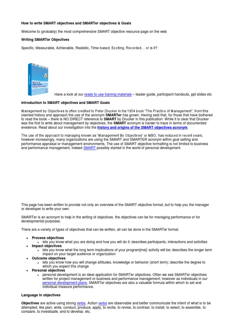How To Write SMART Objectives and SMARTer Objectives | PDF | Goal ...