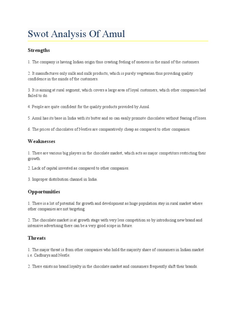 Swot Analysis of Amul | PDF | Brand | Swot Analysis