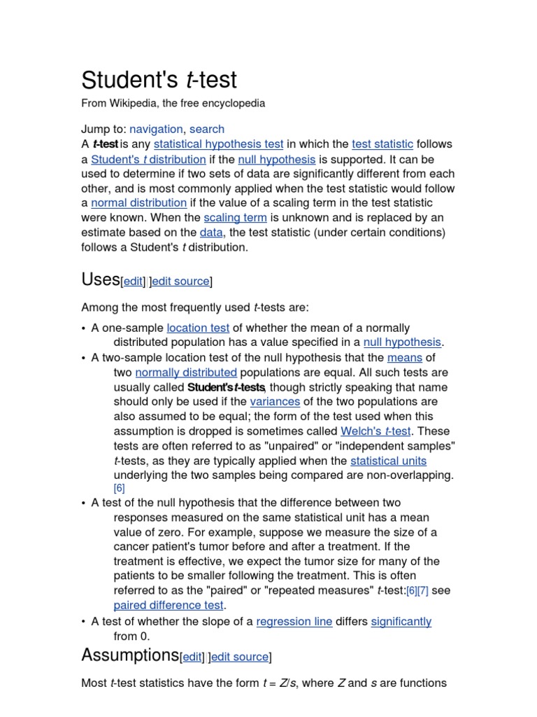 Comparing Means Through the Student's t-Test: Assumptions, Uses and ...