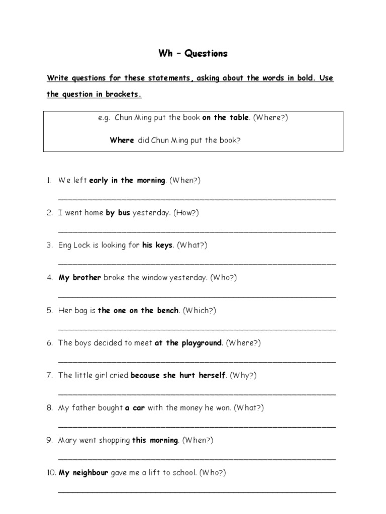 WH-Questions Practice Worksheet | PDF | Language Arts & Discipline ...