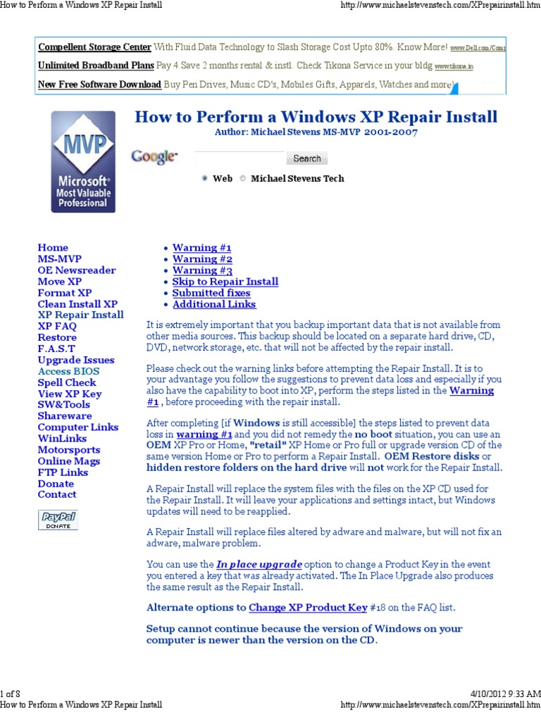 How To Perform A Windows XP Repair Install | PDF | Technology & Engineering