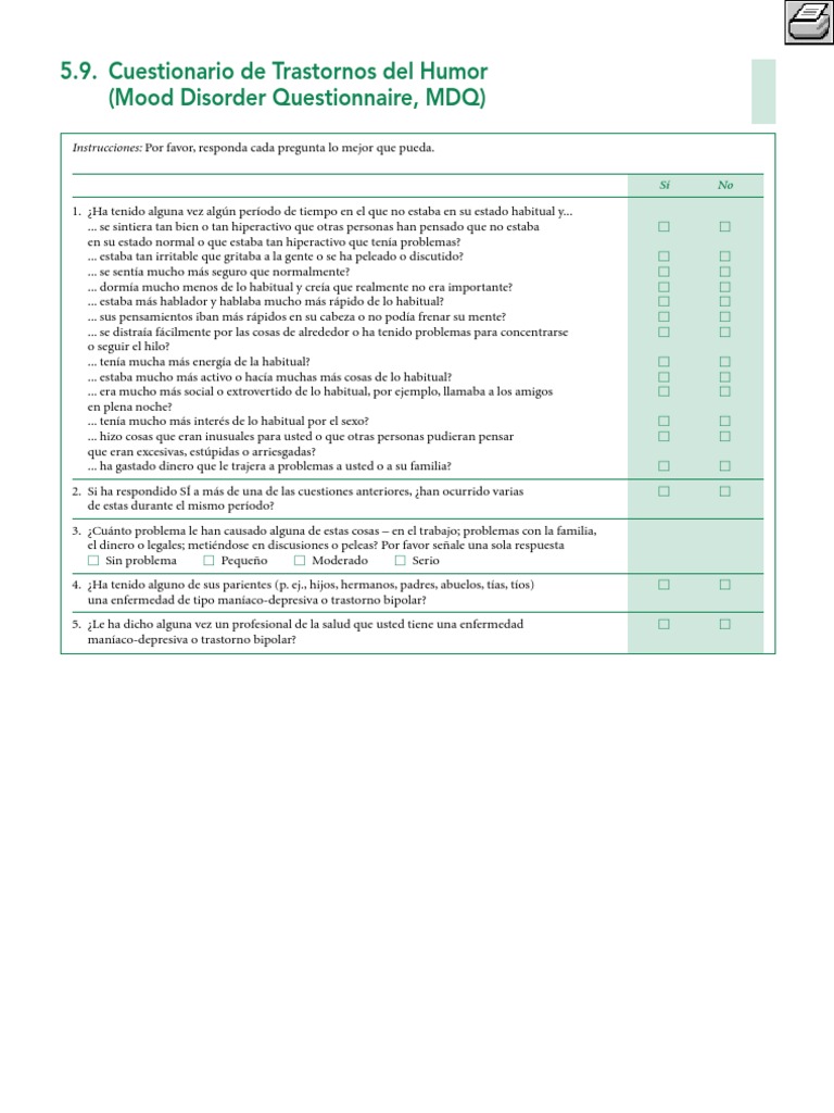 Mood Disorder Questionnaire | PDF