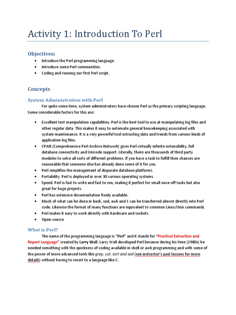 System Administration Perl Lab Manual 01 Pdf Perl Computer Programming