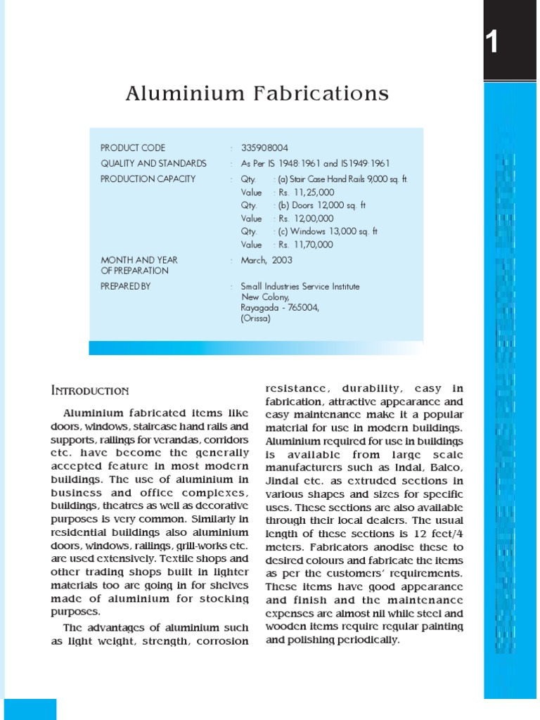 Project Profile On Aluminium Fabrications | PDF | Metal Fabrication | Door