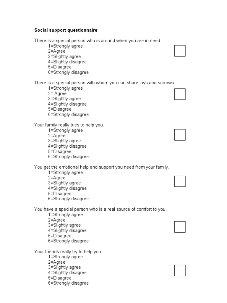 Social Support Questionnaire | PDF