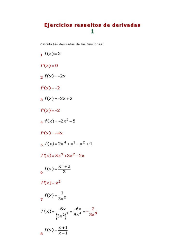 Ejercicios Resueltos de Derivadas Ejercicios Resueltos de Derivadas
