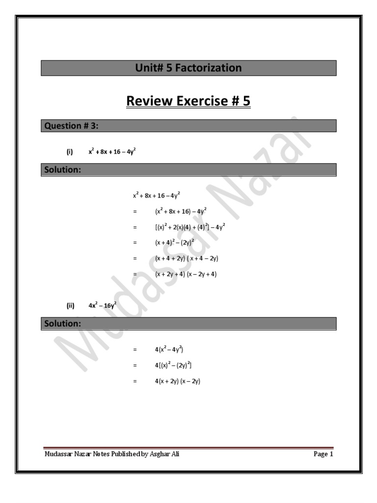 Class 9 Factorization Review Exercise | PDF