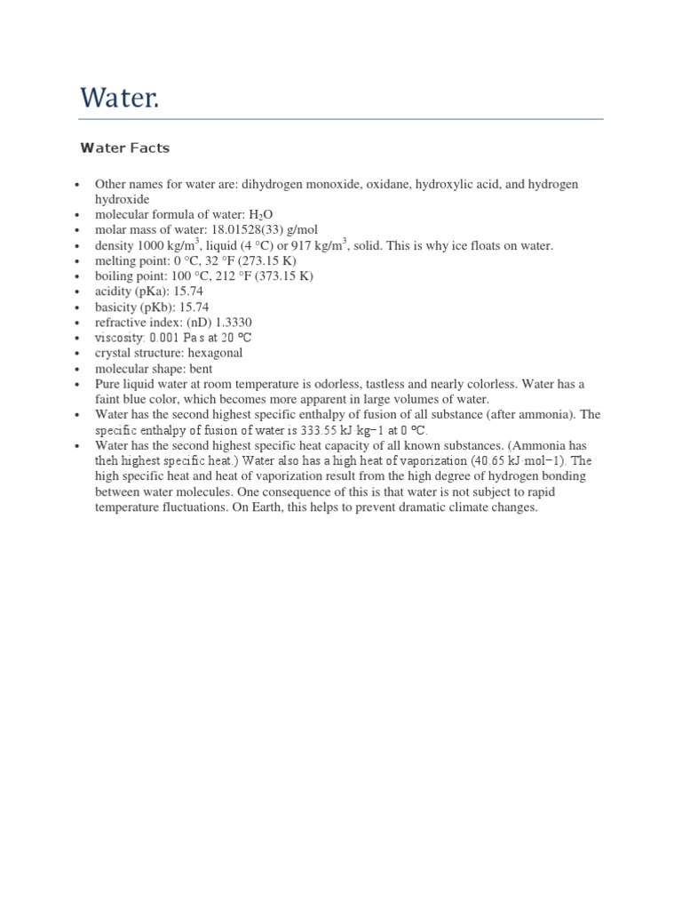 Water | PDF | Properties Of Water | Surface Tension