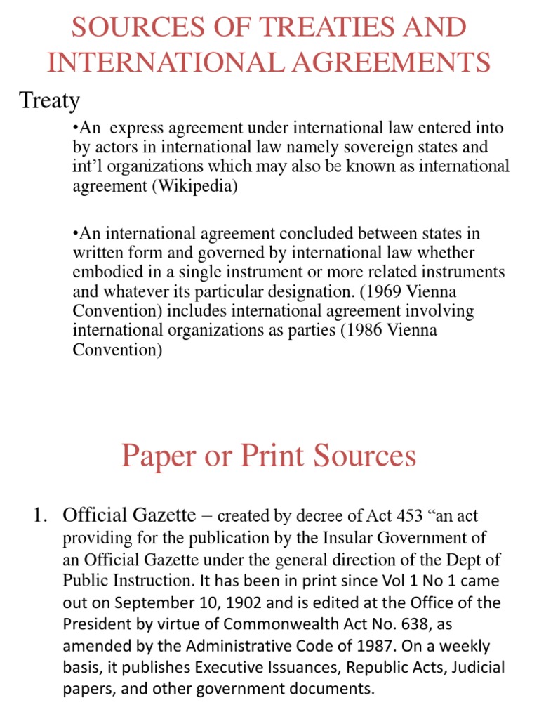 Sources of Treaties and Agreements | PDF