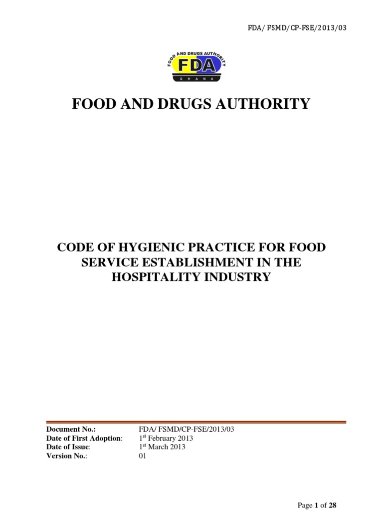 Guidelines for Code of Practice for Food Service Establishment (1 ...