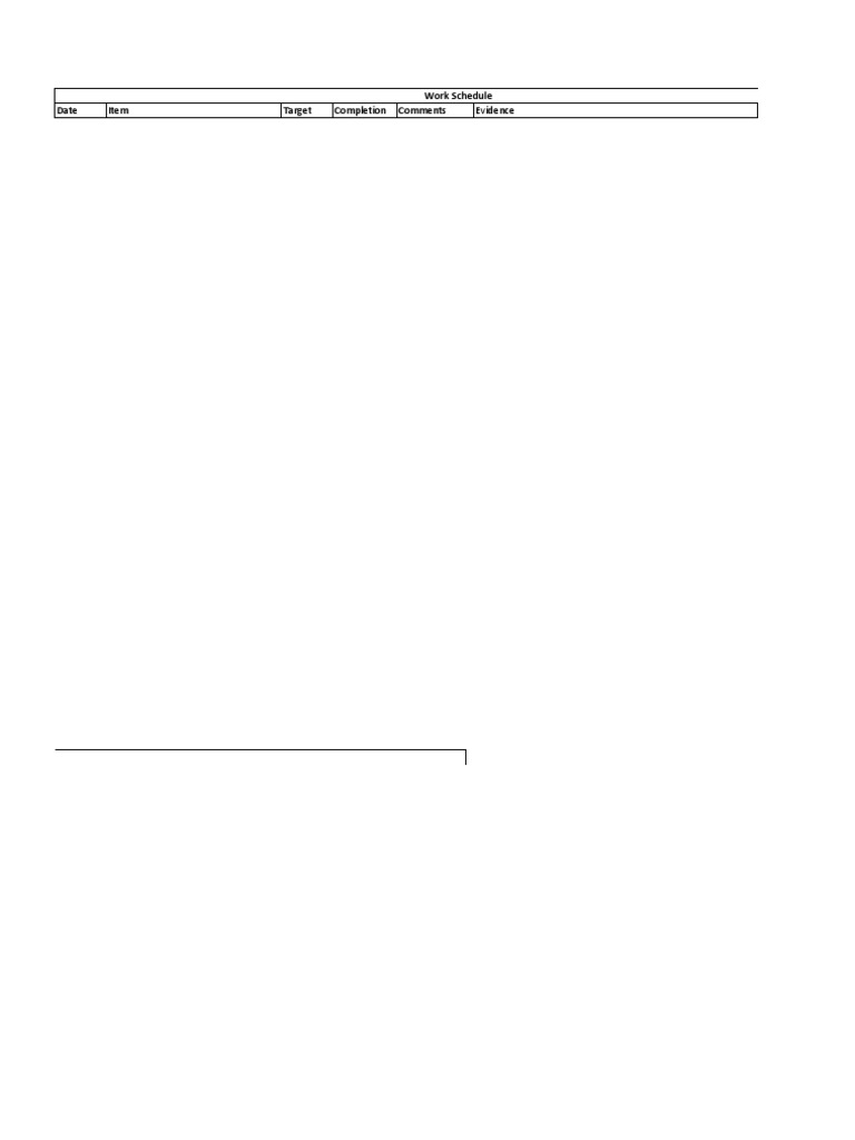 Date Item Target Completion Comments Evidence: Work Schedule | PDF