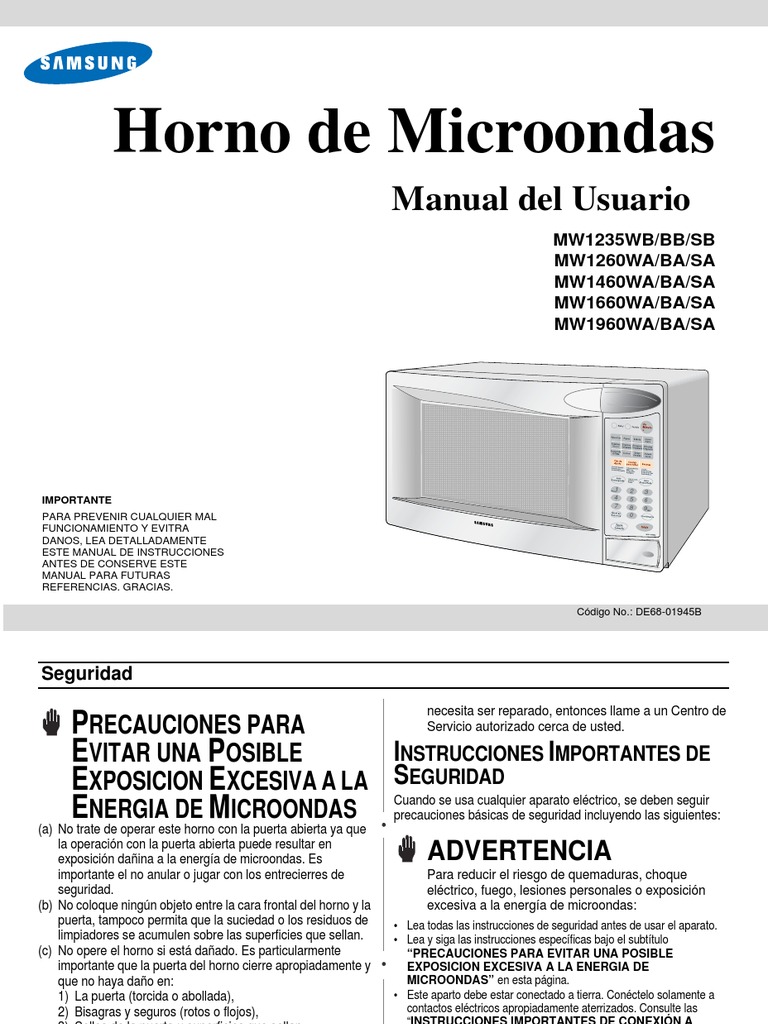 Horno de Microondas - Manual de Usuarioa - MW1660WA | PDF | Papel de aluminio | Carne