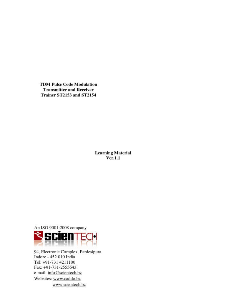 TDM PCM Transmitter and Receiver Trainer Guide | PDF | Analog To ...