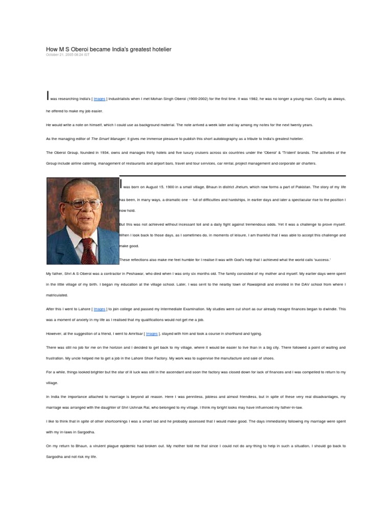 How M S Oberoi Became India | PDF | Unrest | Hotel And Accommodation
