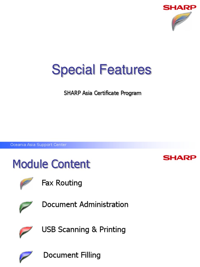 Special Features: SHARP Asia Certificate Program | PDF | Fax | Image ...