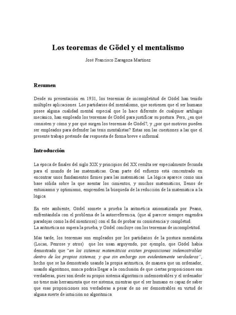 Los Teoremas de Gödel y El Mentalismo | PDF | Axioma | Aritmética