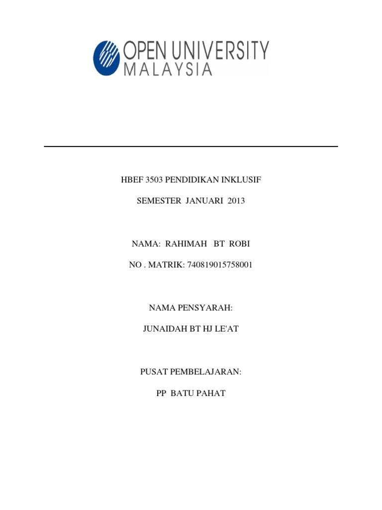 Hbef 3503 Pendidikan Inklusif T1a1 | PDF