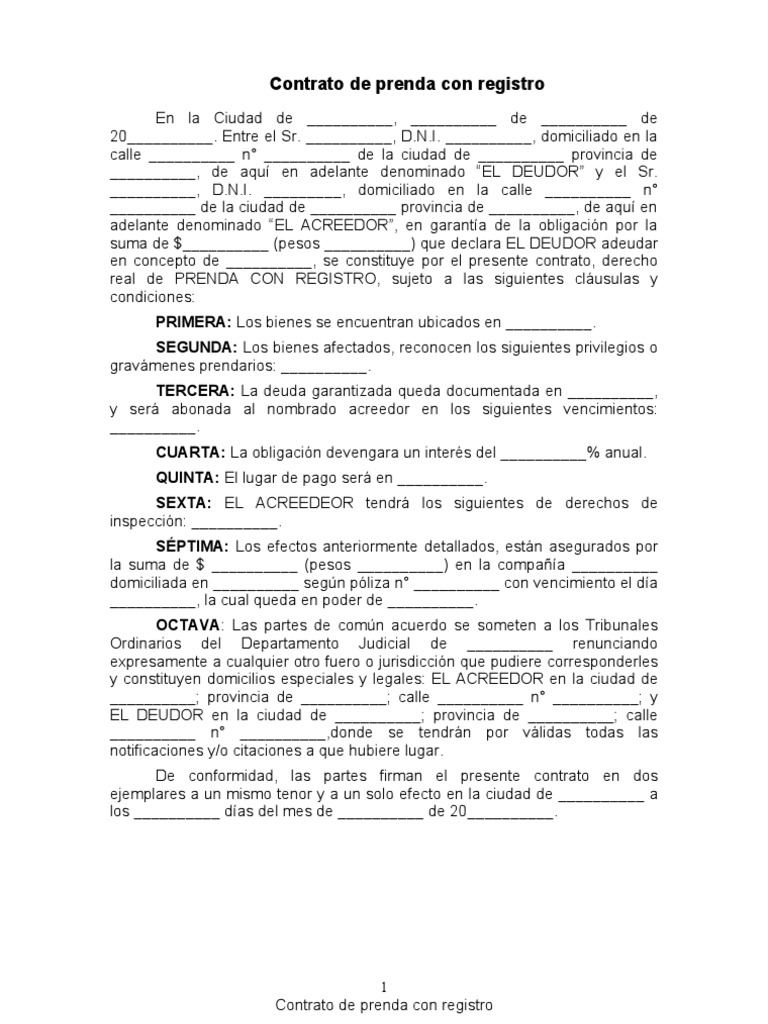 Contrato de Prenda Con Registro | PDF