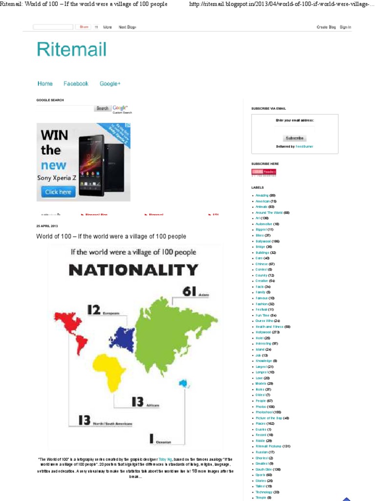 If The World Were A Village of 100 People | PDF | Internet | Leisure