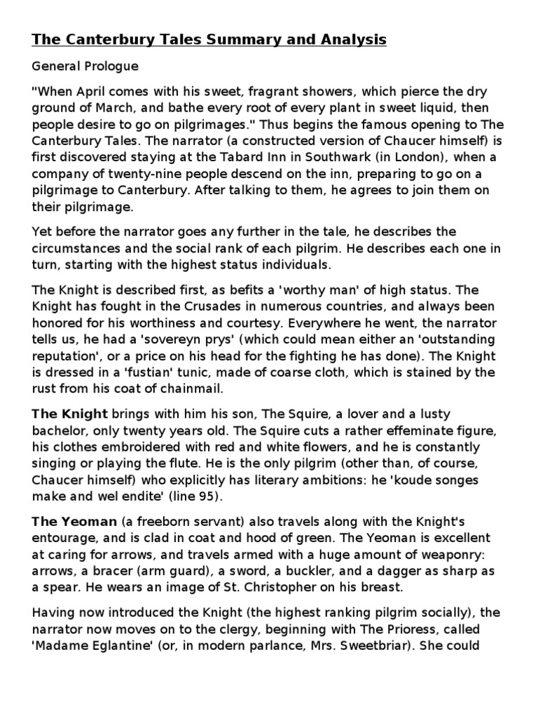 The Canterbury Tales Summary and Analysis | PDF | The Canterbury Tales ...