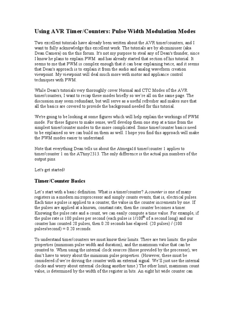 Using Avr Timer Counters Explaining Pulse Width Modulation Modes Pdf Hertz Timer