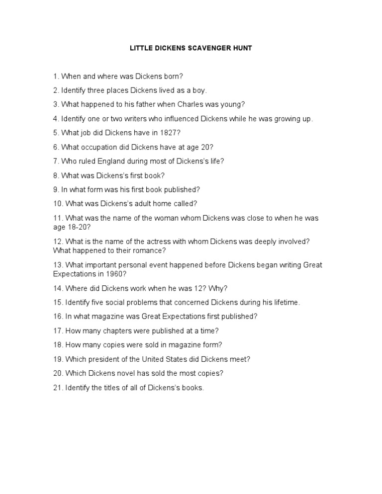 Great Expectations Scavenger Hunt | PDF | History