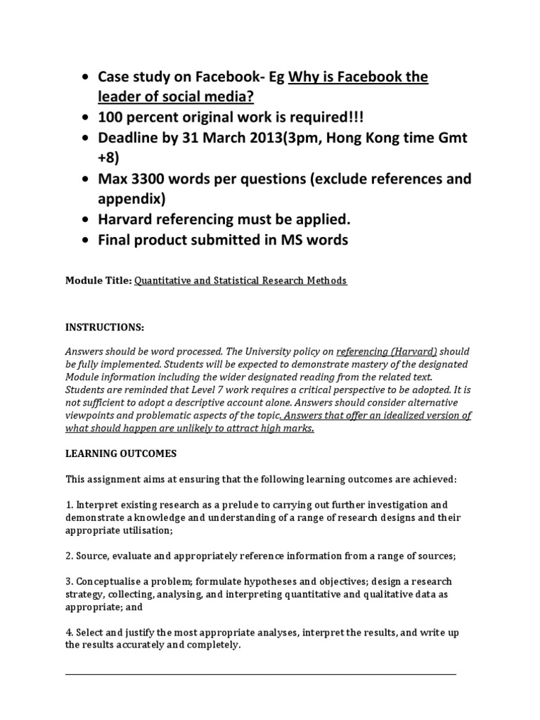 Case Study Instructions Updated | PDF | Case Study | Analysis