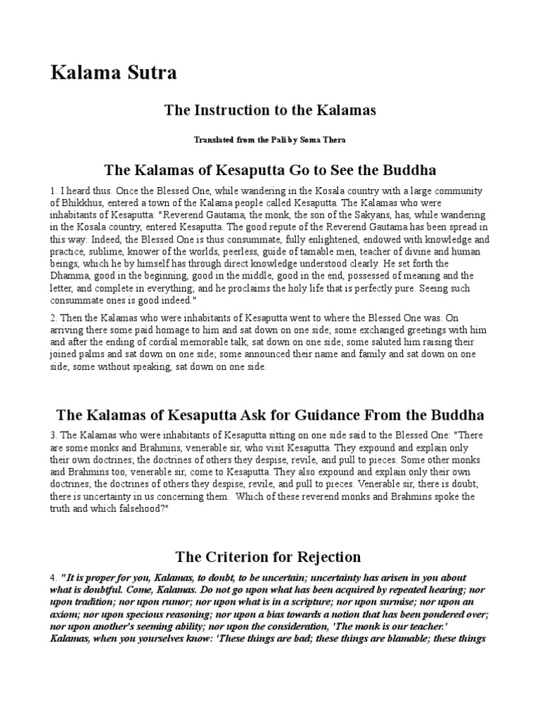 Kalama Sutra | PDF | Religious Faiths | Religious Behaviour And Experience
