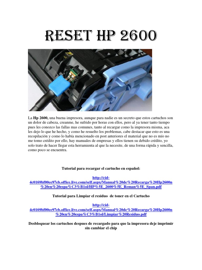 Reset HP 2600 | PDF | Impresora (Computación) | Informática y ...