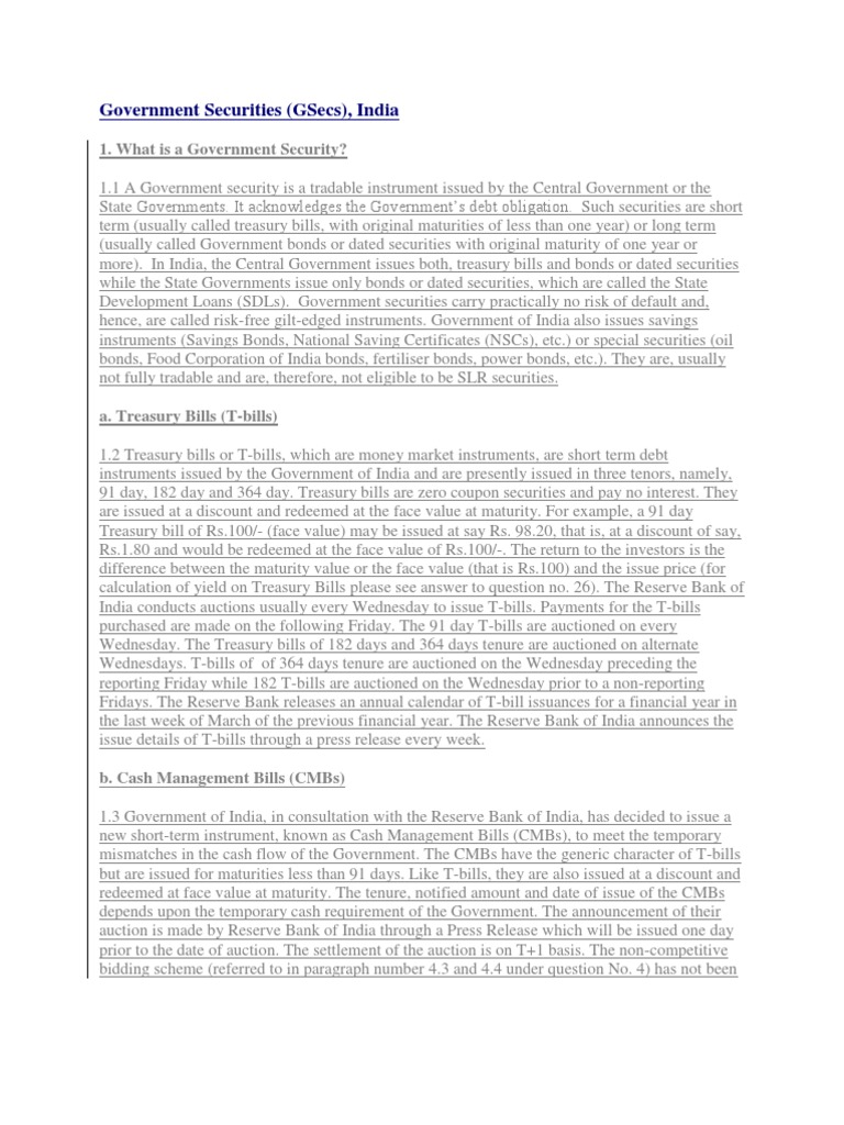 Government Securities (Gsecs), India: 1. What Is A Government Security ...