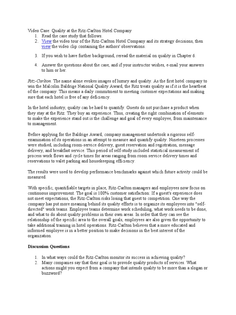 Ritz-Carlton Video Case | PDF | Leadership | Hotel And Accommodation