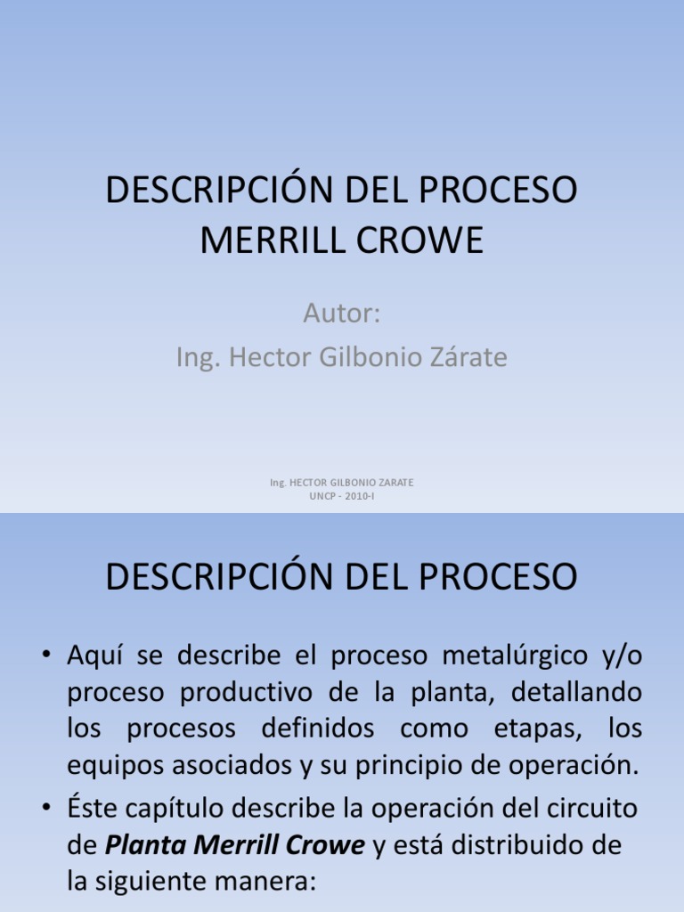 Proceso Merrill Crowe: Etapas y Equipos | PDF | Tecnología