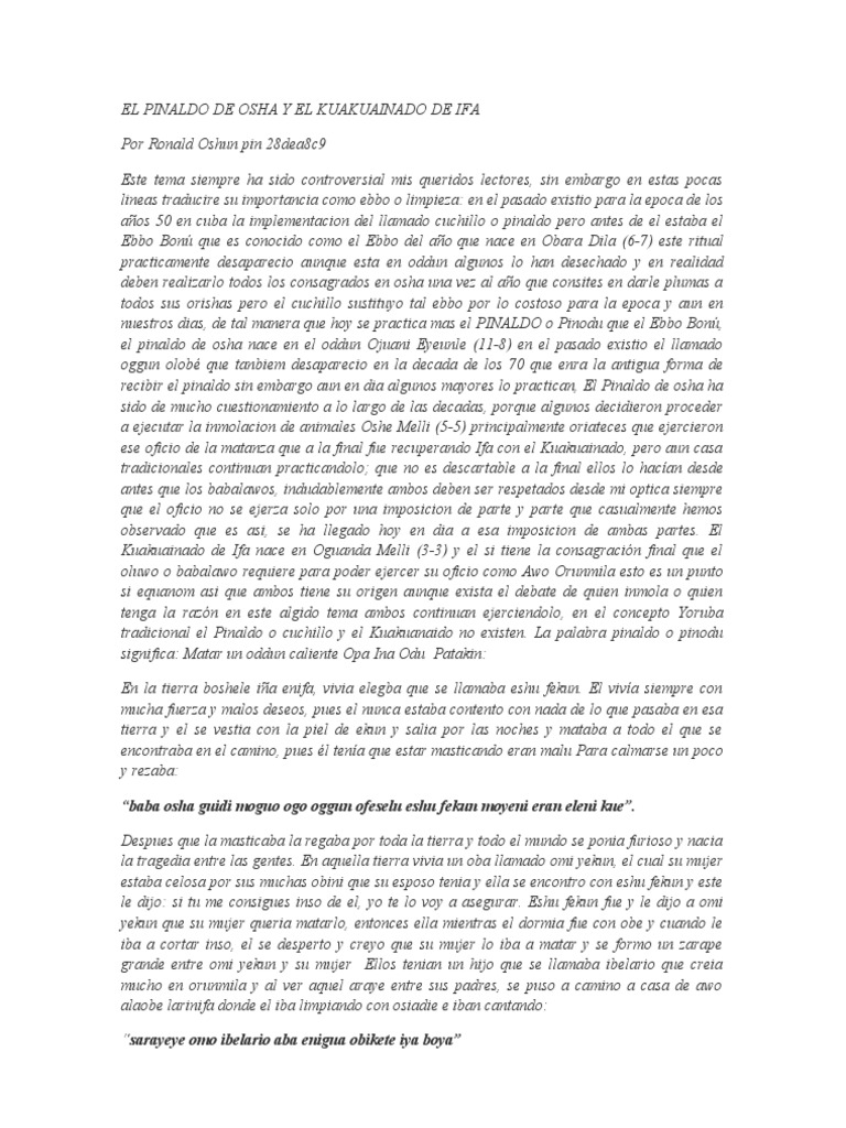 El Pinaldo de Osha y El Kuakuainado de Ifa | PDF | Santeria | Religión ...