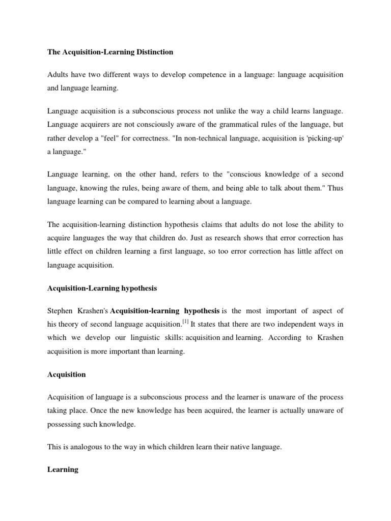 The Acquisition-Learning Distinction | PDF | Second Language | Language ...