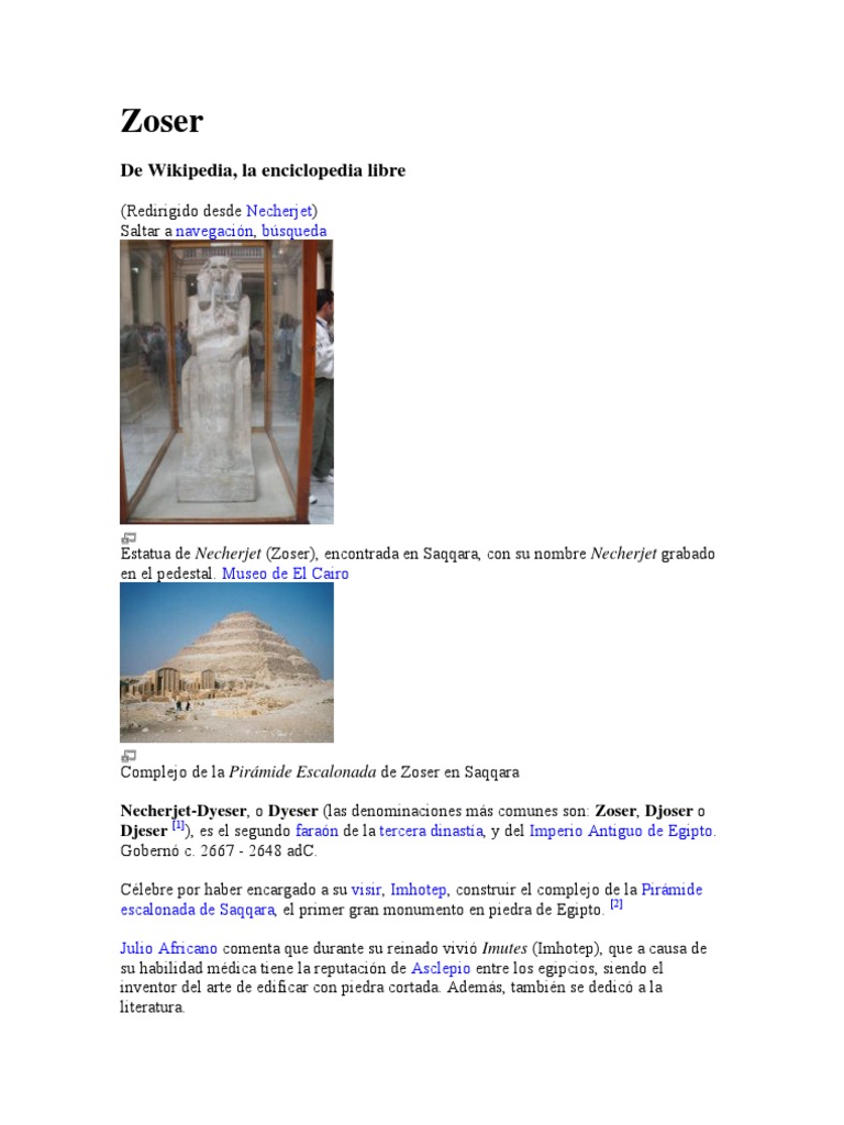 Zoser: Faraón y Constructor de Pirámides | PDF | Egipcios antiguos | faraón