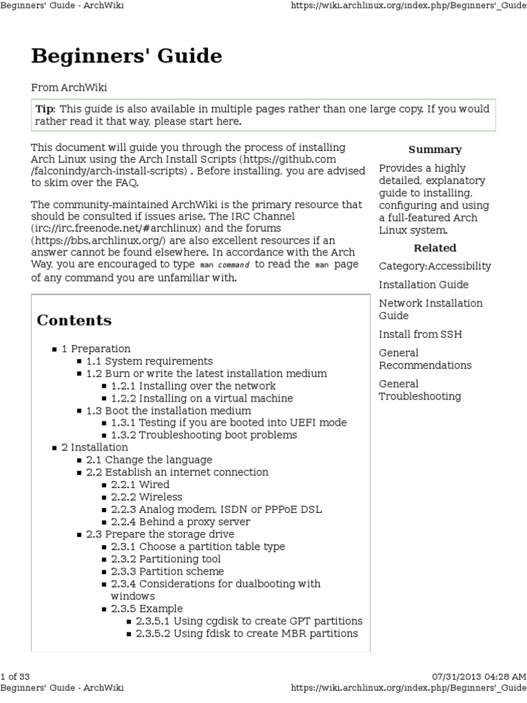 Beginners Guide To Arch Linux | PDF | Booting | Bios