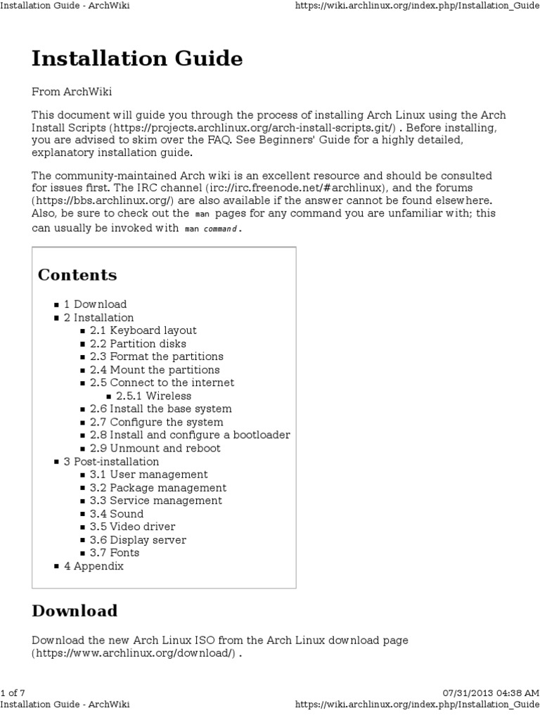 Installation Guide Arch Linux | PDF | System Software | Computing