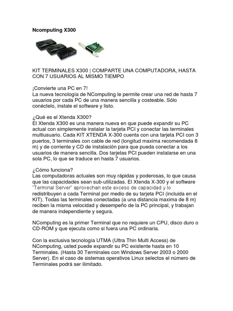Ncomputing X300 | PDF | Computadoras personales | Ingeniería Informática