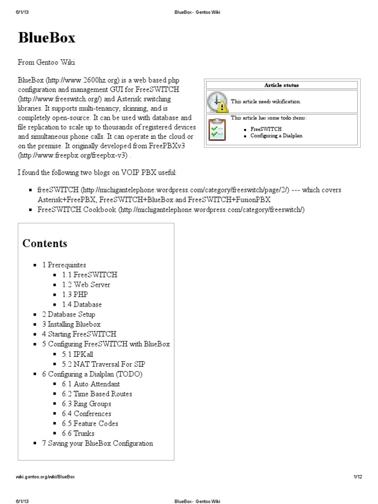 BlueBox - Gentoo Wiki | PDF | Session Initiation Protocol | Telephone ...